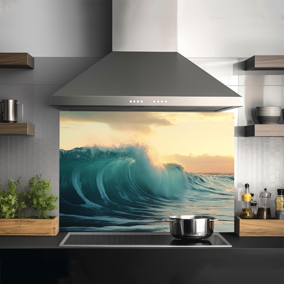 Ocean Backsplash Tempered Glass Tiles-wave Backsplash for Ocean ...