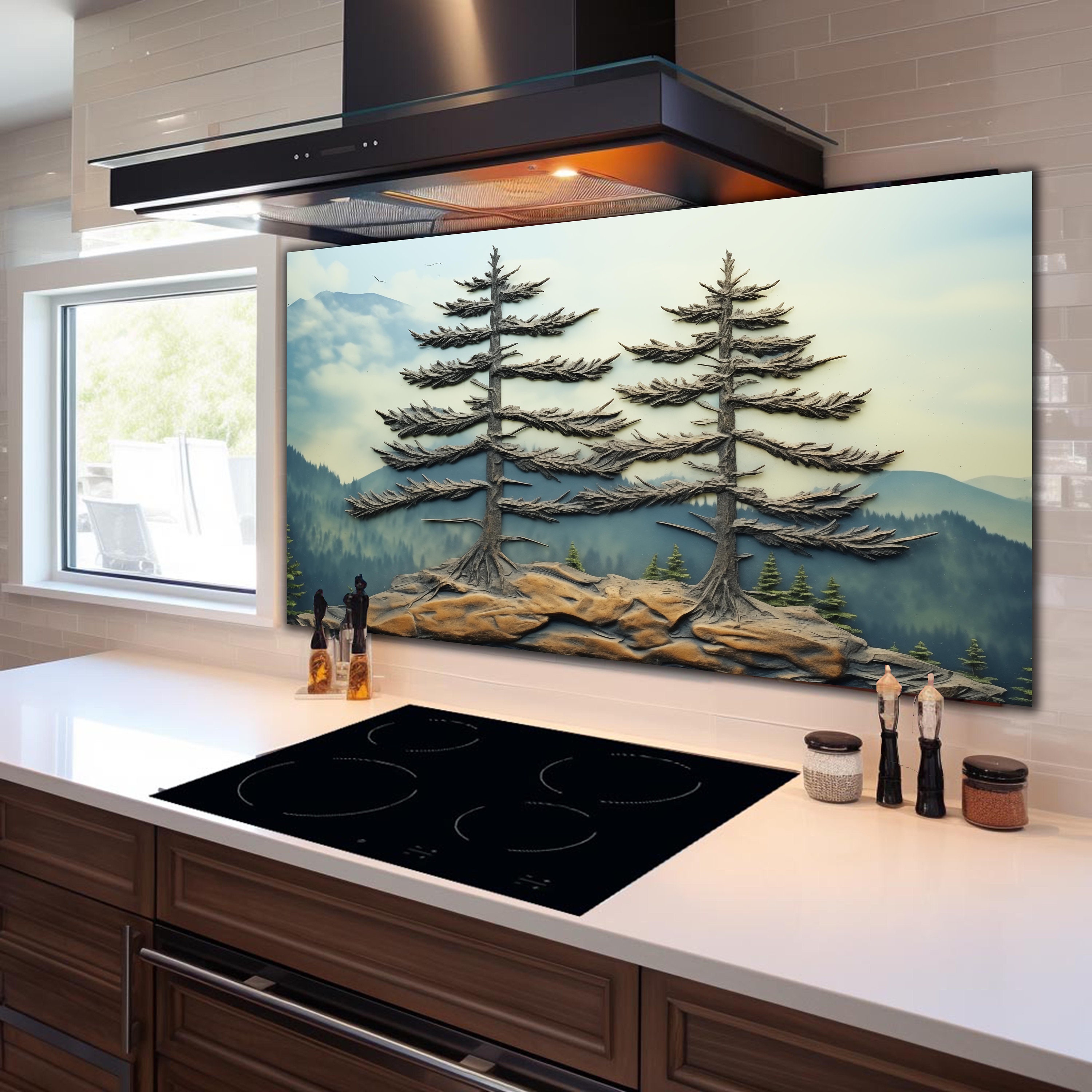 Tempered Glass Backsplash-pine Tree Backsplash Printing Tiles-metal ...