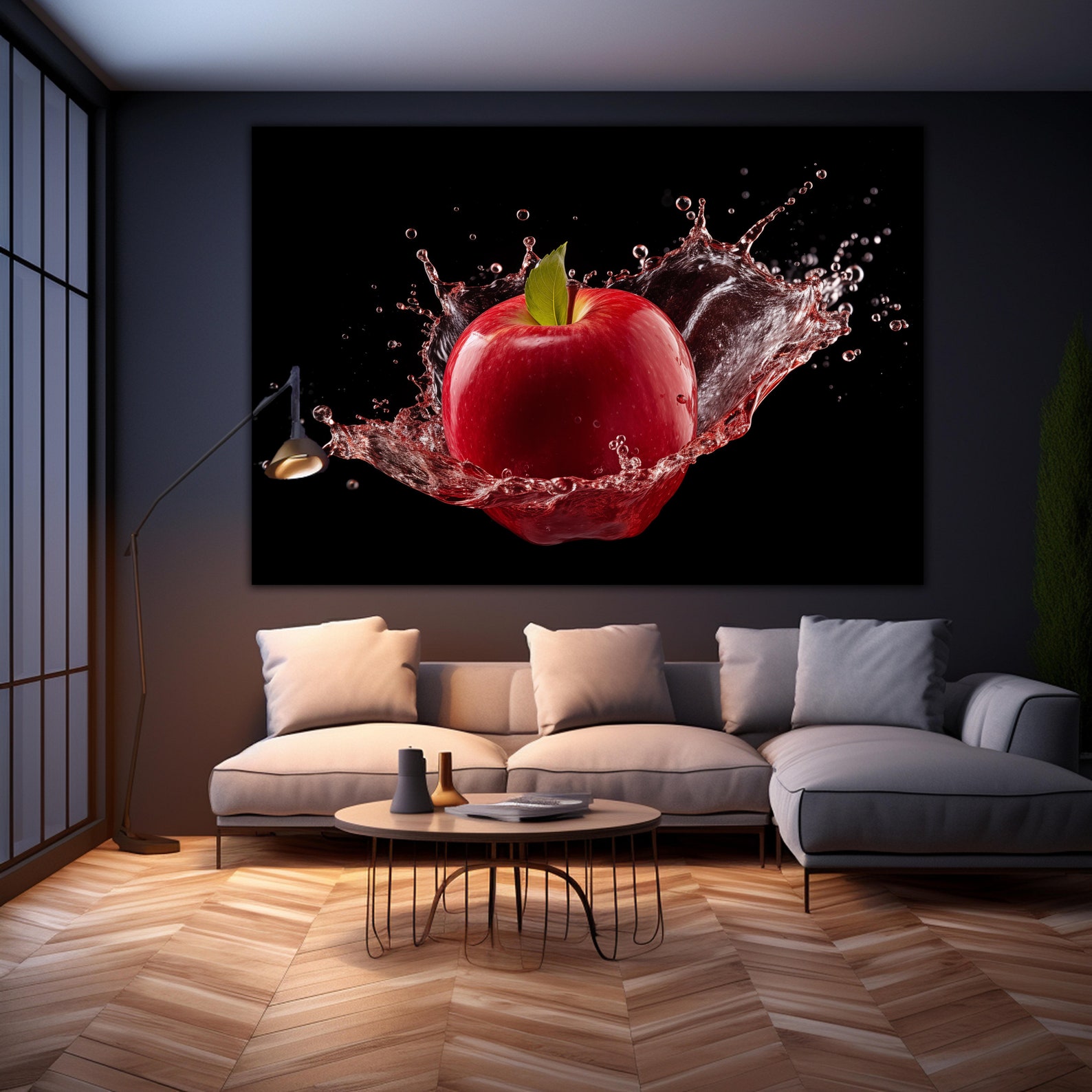 Abstract Red Apple Tempered Glass Wall Art, Fruit Glass Wall Decor ...