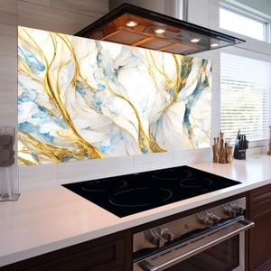 Marble Kitchen Glass Splashback-tempered Glass Backsplash Tile Kitchen ...