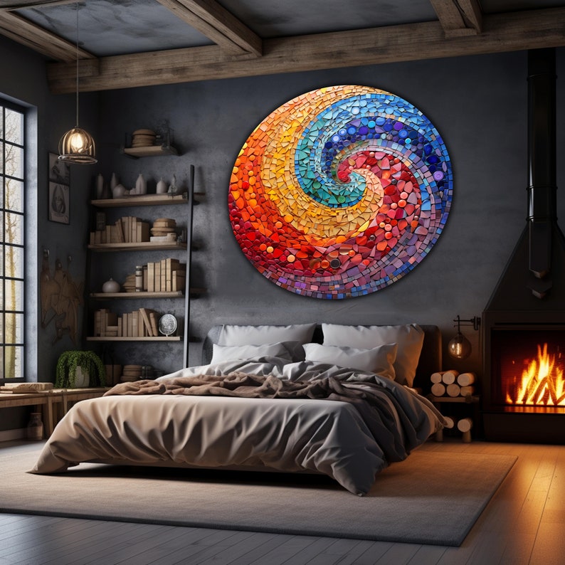 Colorful Mosaic Sipral Tempered Glass Round Wall Decor Art,sipral ...