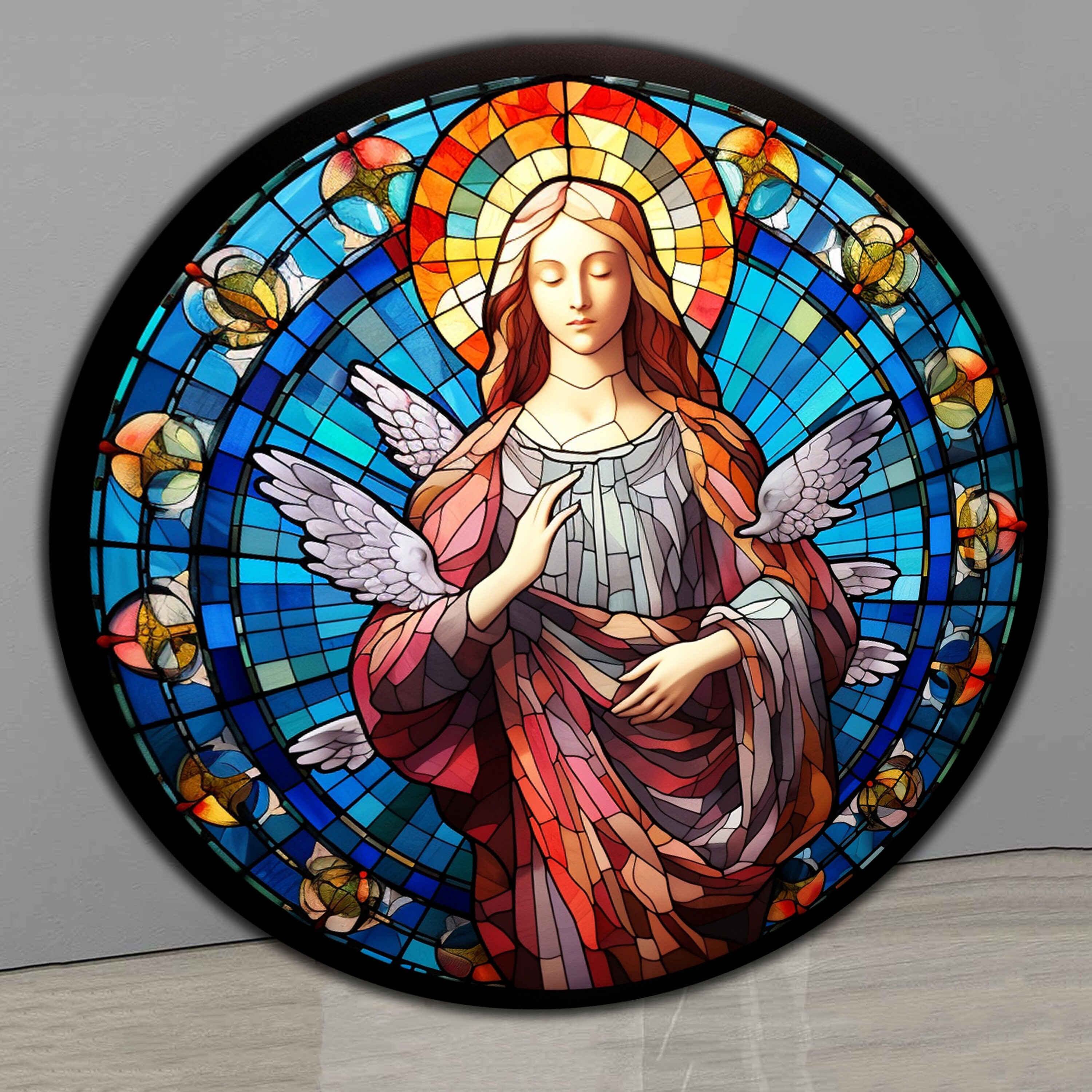 Virgin Mary Tempered Glass Wall Art Virgin Mary Round - Etsy