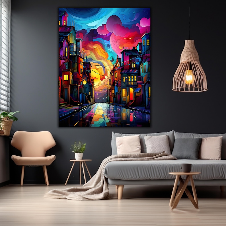 Abstarct Stained Town Tempered Glass Wall Art Abstract Town Wall Art ...