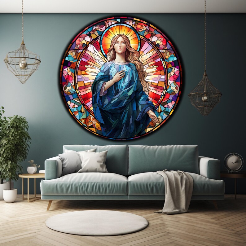 Virgin Mary Stained Tempered Glass Wall Art, Virgin Mary Round Tempered ...