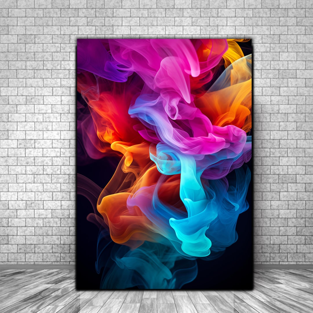 Colorful Smoke Tempered Glass Printing Decor Wall Art, Colorful Home ...