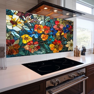 Tempered Glass Backsplash-flower Backsplash Tiles-stove Backsplash for ...