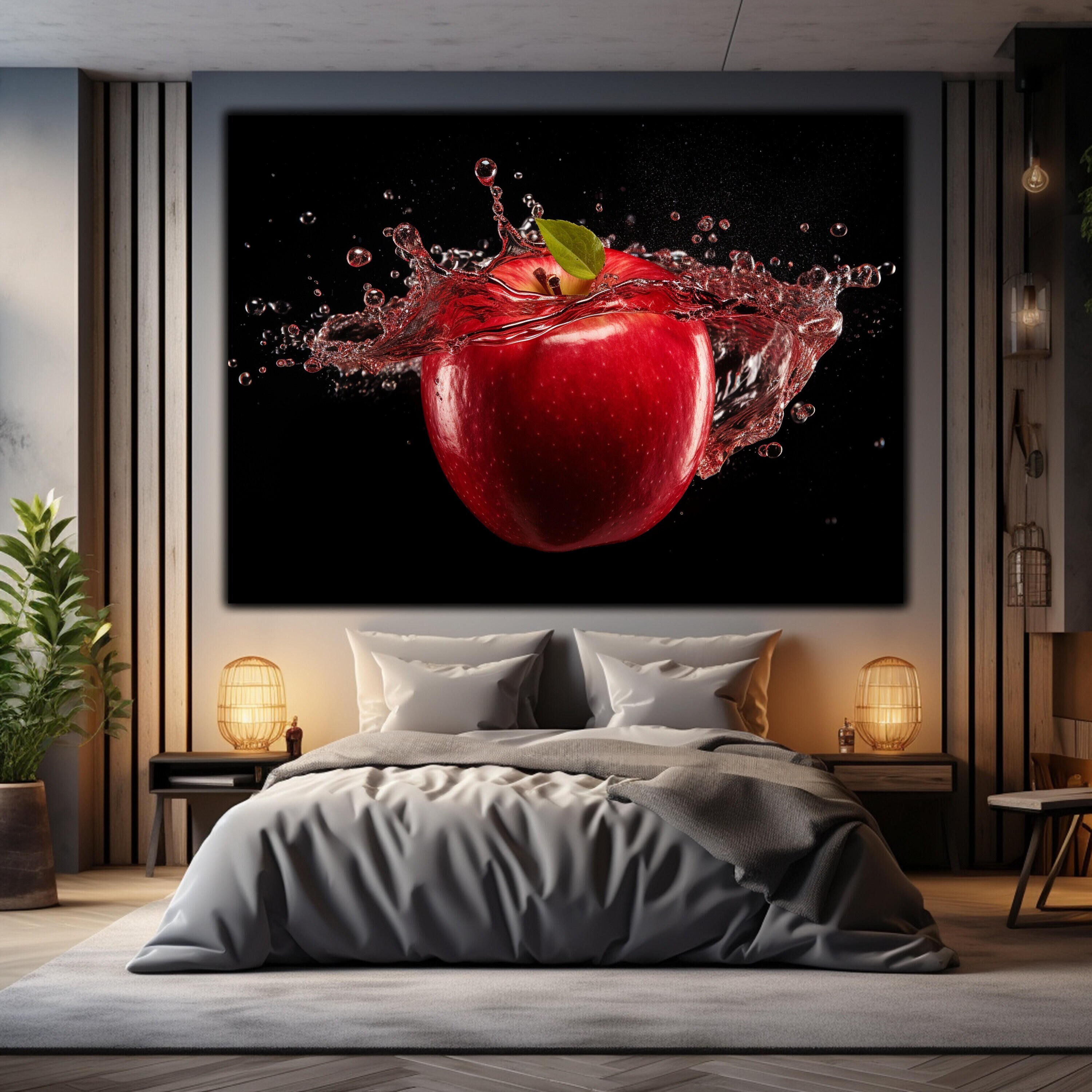 Abstract Red Apple Tempered Glass Wall Art, Fruit Glass Wall Decor ...