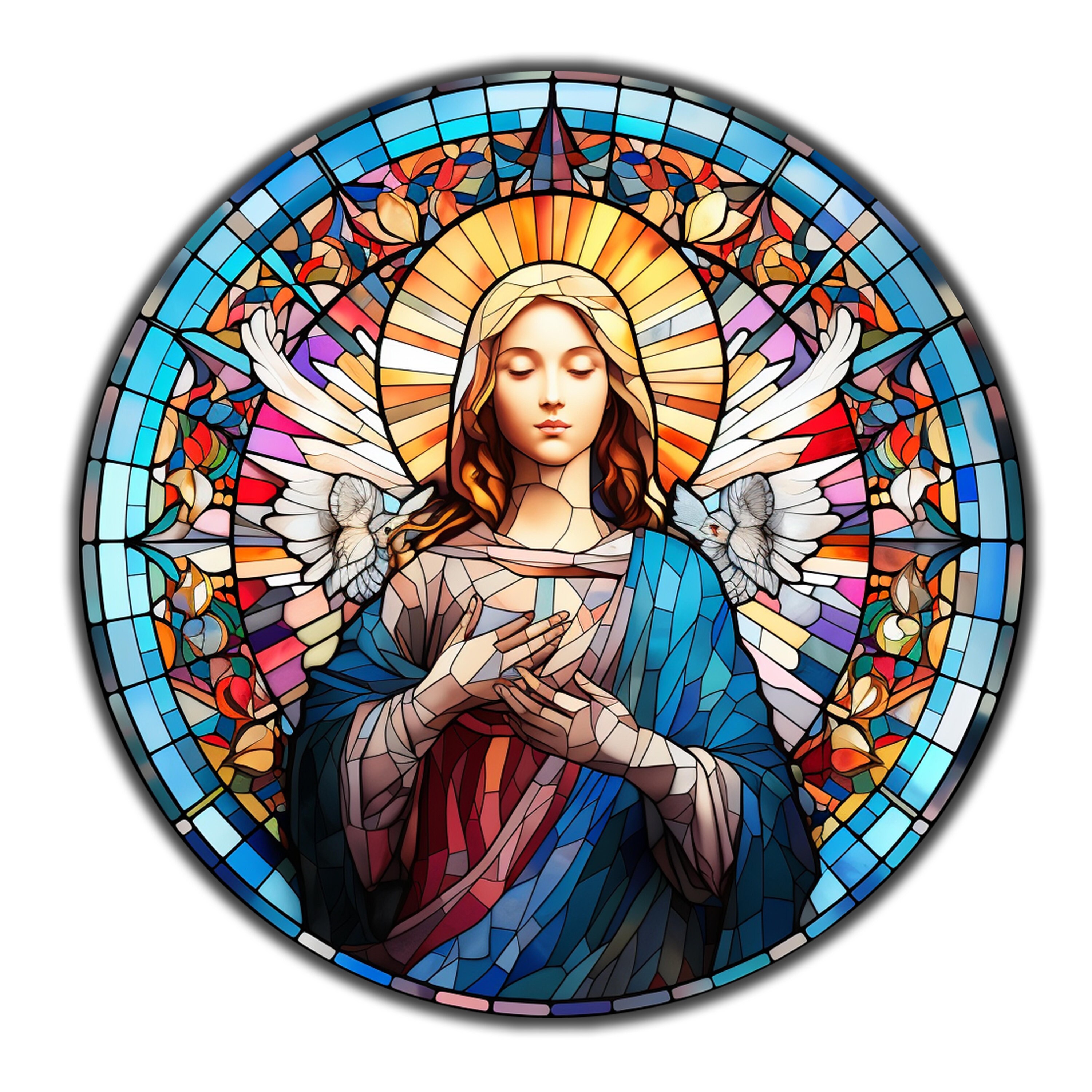 Virgin Mary Tempered Glass Wall Art, Virgin Mary Round Tempered Glass ...