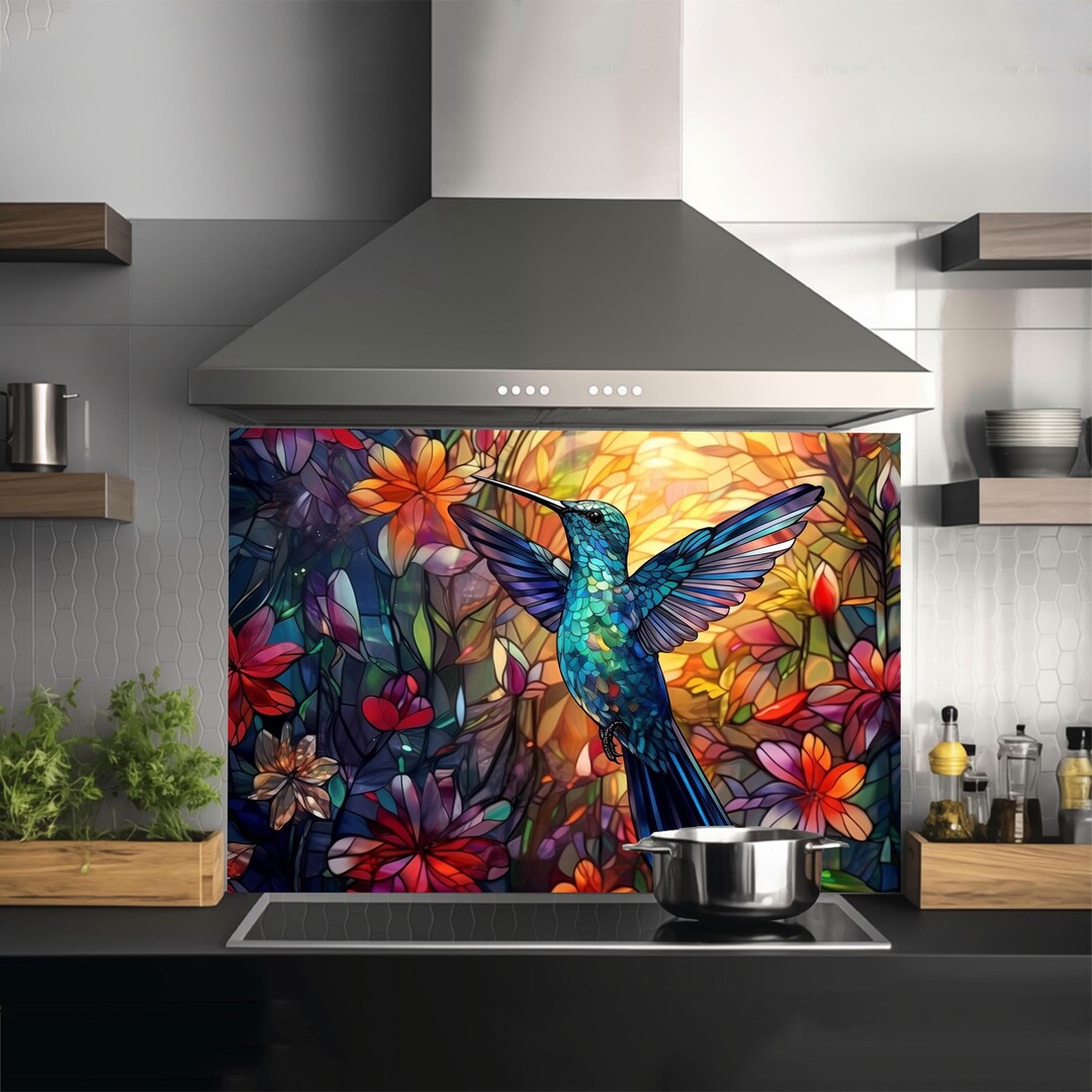 Hummingbird Stained Glass Backsplash, Sink Splashback Bird Backsplash ...