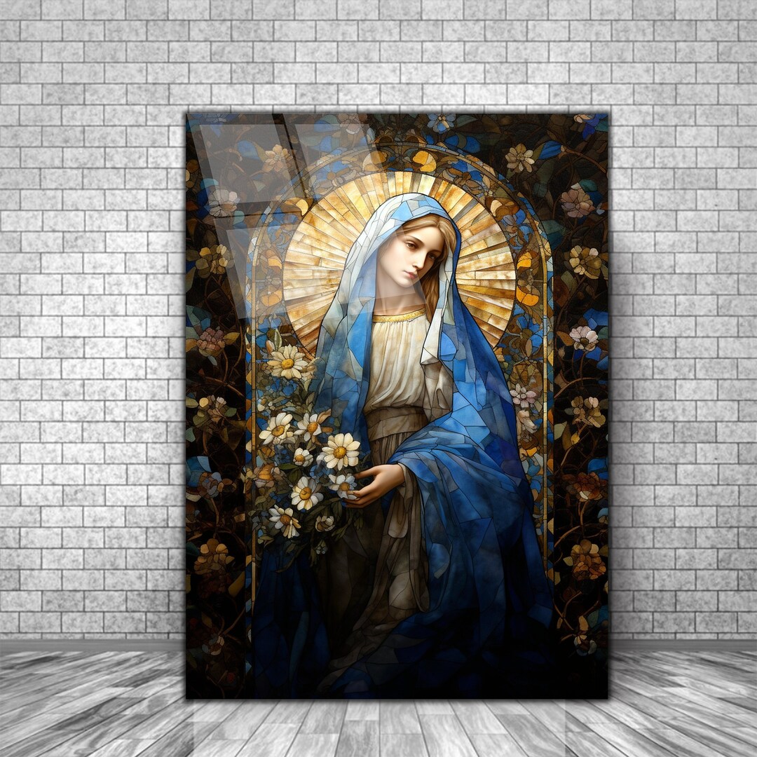 Virgin Mary Tempered Glass Wall Art, Virgin Mary Round Tempered Glass ...
