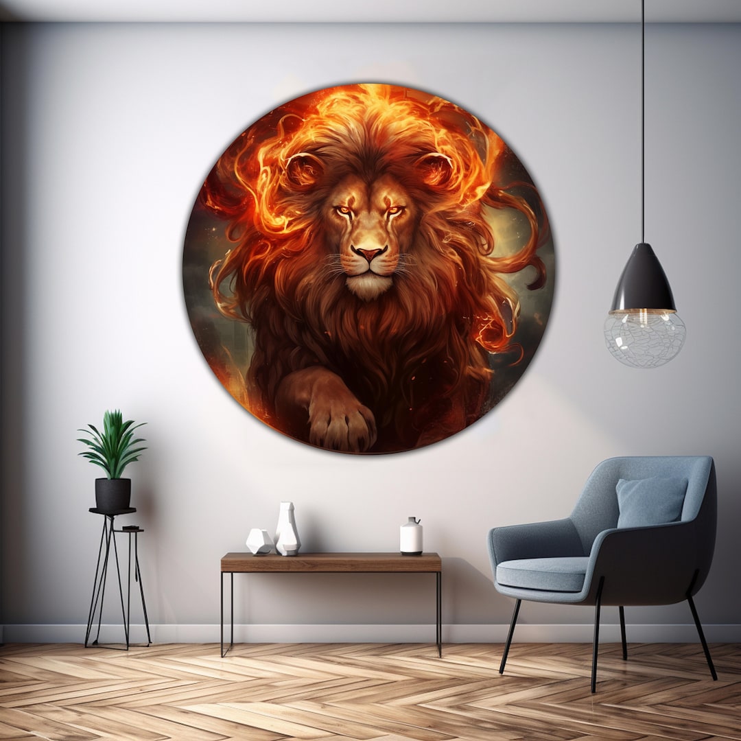 Majestic Lion Round Tempered Glass Wall Art, Lion Colorful Round Wall ...
