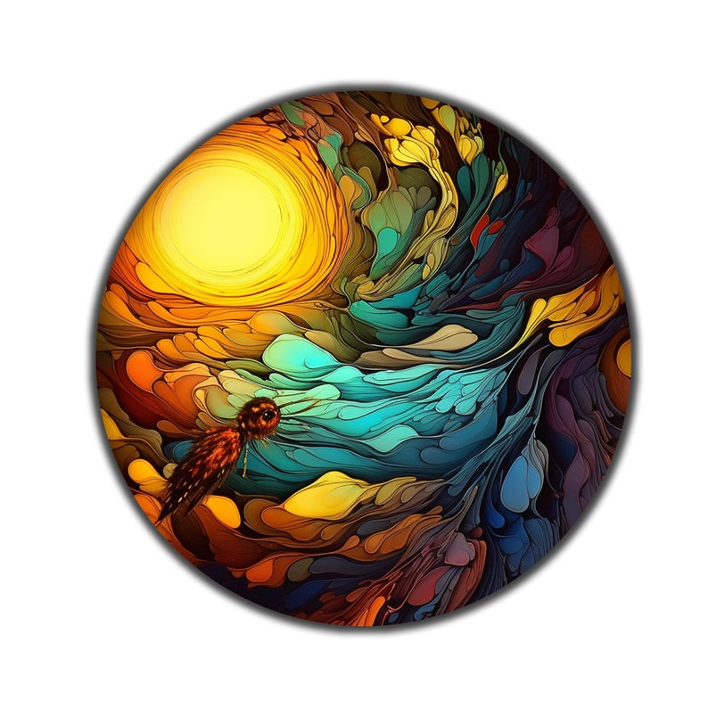 Sunset Stained Tempered Glass Round Painting Art Work Sunset Stained ...