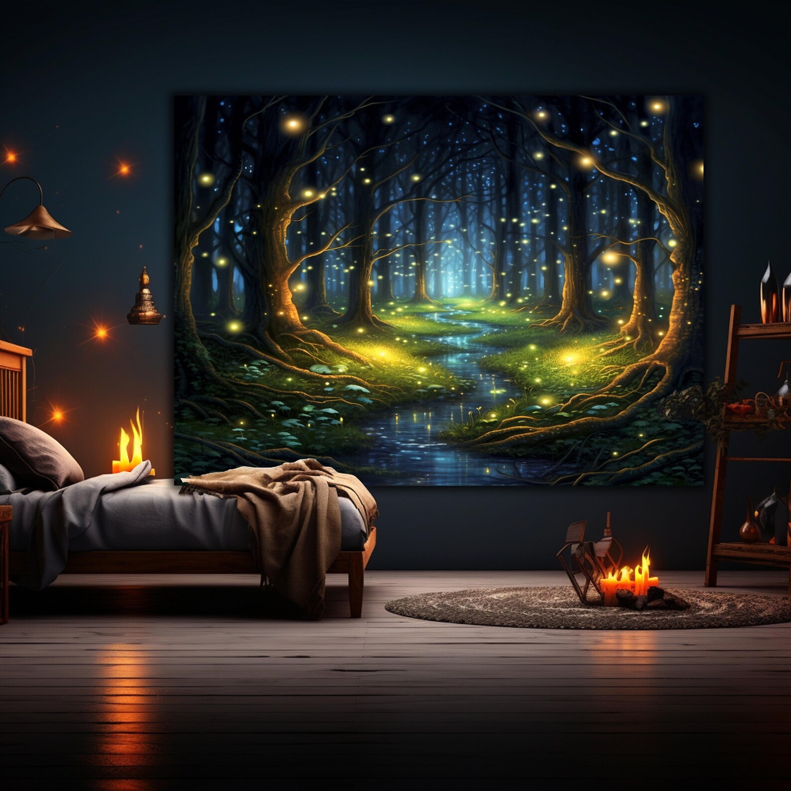 Electric Fireflies Forest Tempered Glass, Fantasy Forest Tempered Glass ...