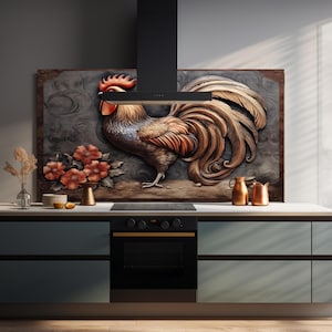 Rustic Rooster Backsplash, Tempered Glass Kitchen Backsplash Behind ...