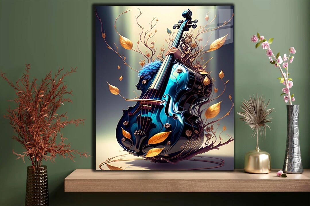 Musical Instruments Violin Tempered Glass Large Wall Art Decor, Wall ...