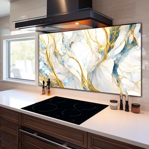 Marble Kitchen Glass Splashback-tempered Glass Backsplash Tile Kitchen ...