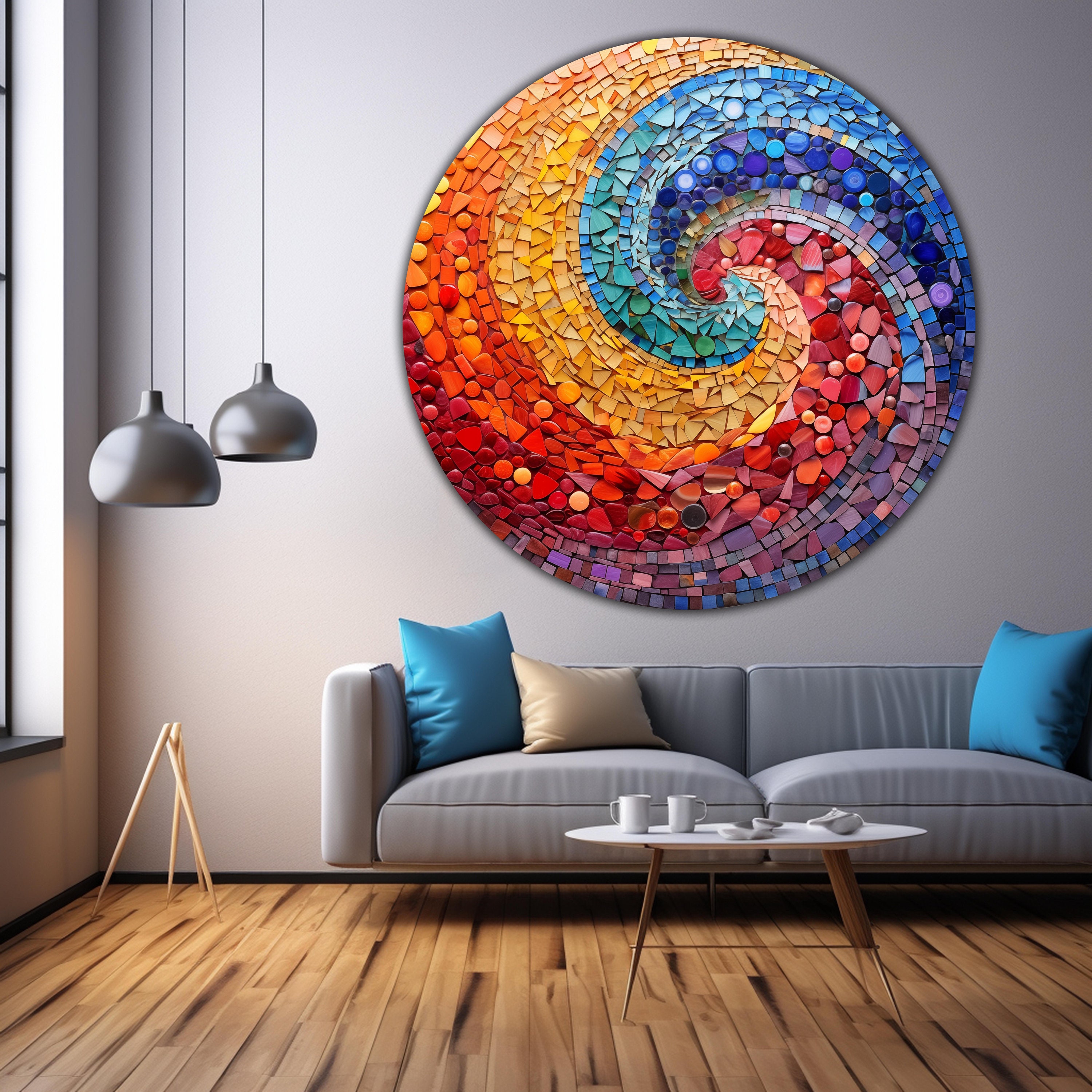 Colorful Mosaic Sipral Tempered Glass Round Wall Decor Art,sipral ...