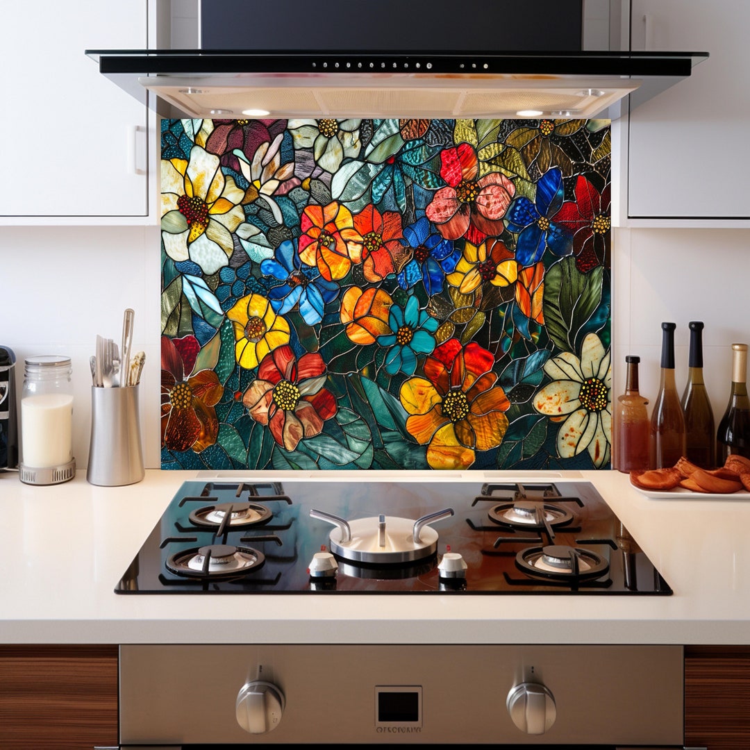 Tempered Glass Backsplash-flower Backsplash Tiles-stove Backsplash for ...
