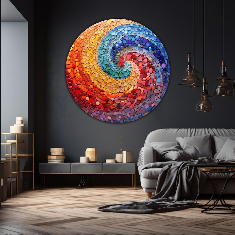 Colorful Mosaic Sipral Tempered Glass Round Wall Decor Art,sipral ...