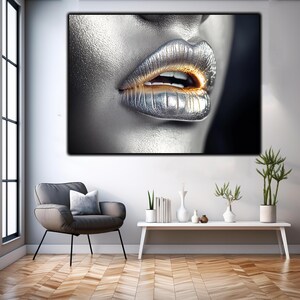 Silver Lips Glass Decor Art, Glass Print Wall Art , Silver Lip Wall Art ...
