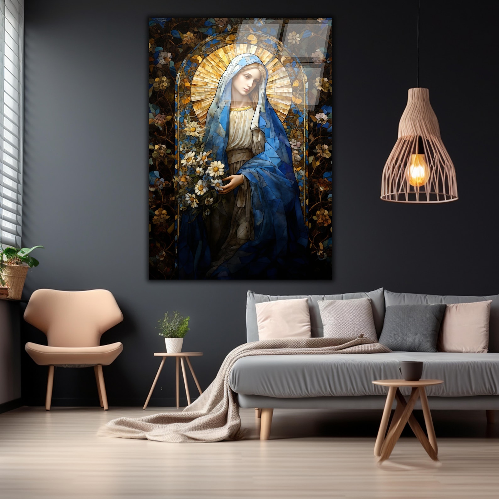 Virgin Mary Tempered Glass Wall Art, Virgin Mary Round Tempered Glass ...
