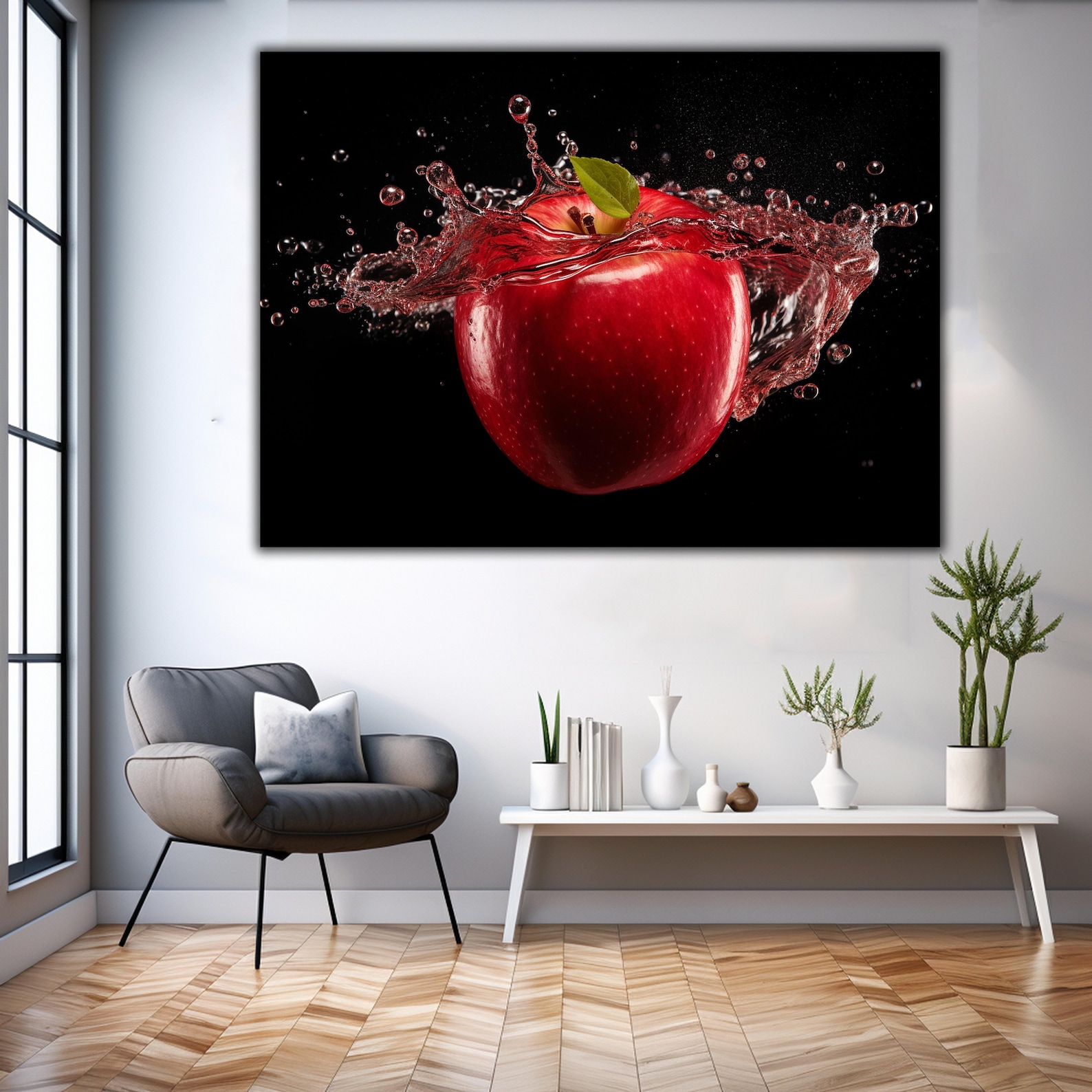 Abstract Red Apple Tempered Glass Wall Art, Fruit Glass Wall Decor ...
