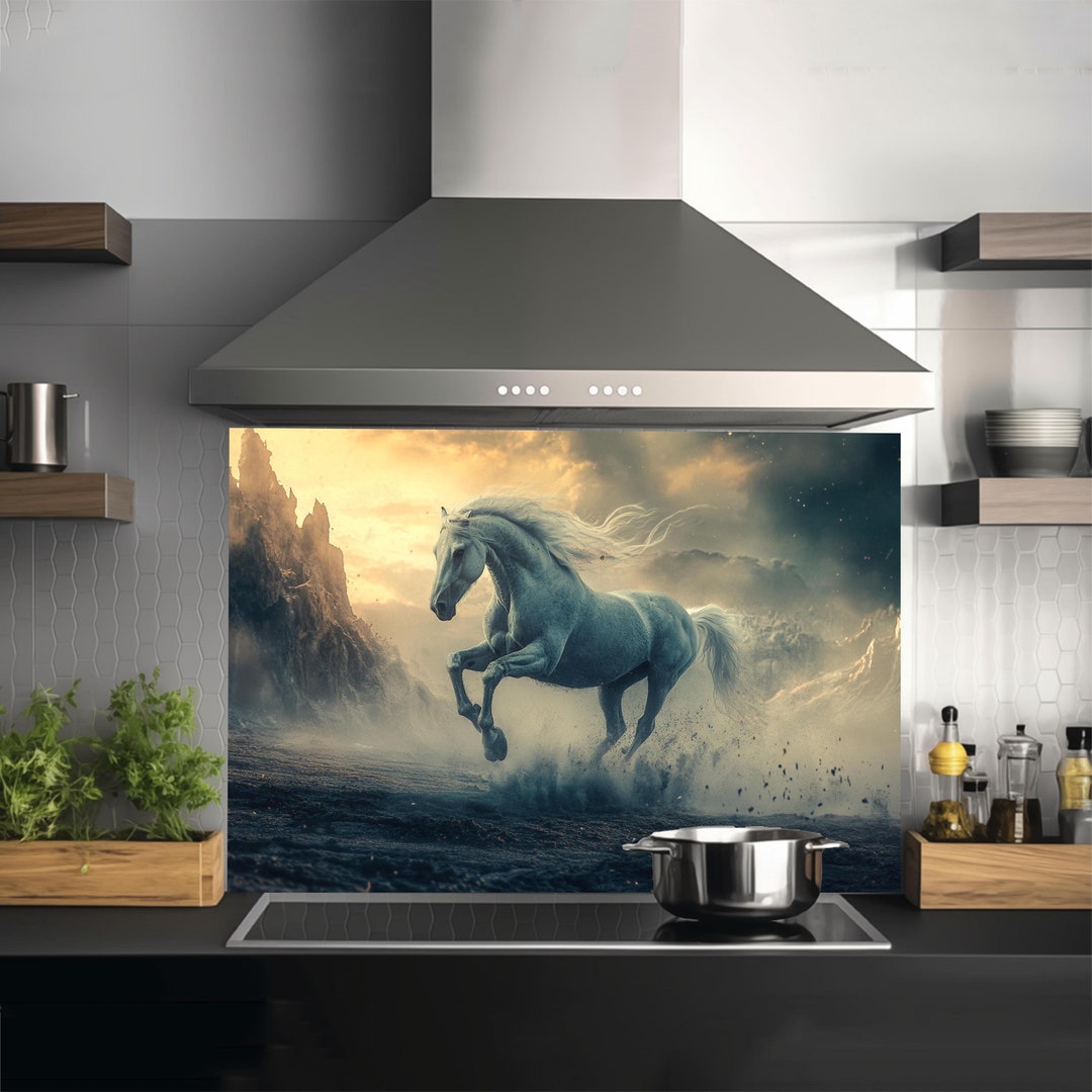 Horse Tempered Glass Backsplash Tiles-animal Backsplash for Kitchen ...