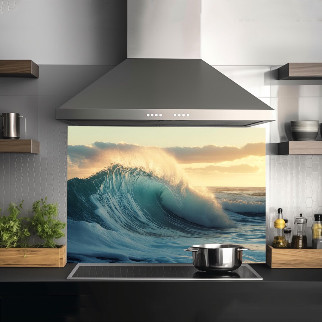 Ocean Backsplash Tempered Glass Tiles-wave Backsplash for Ocean ...