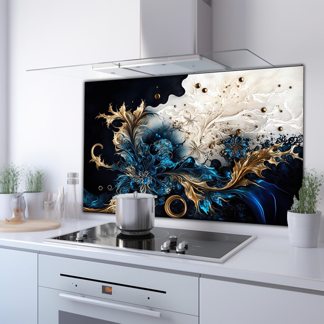 Abstract Marble Stove Backsplash Panel Tempered Glass, Solid Tempered ...