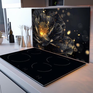 Tempered Glass Backsplash Tile-black Flower Backsplash Tiles-stove ...