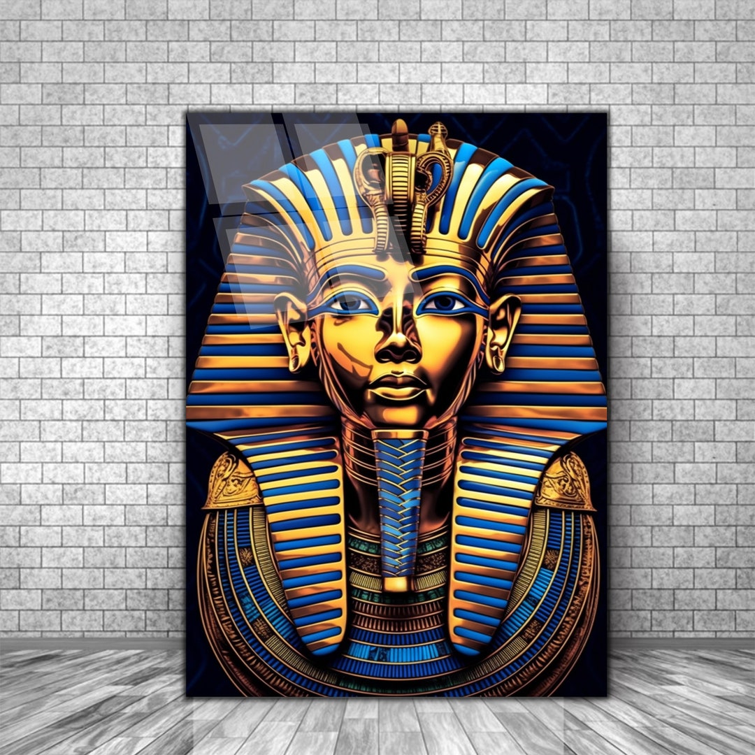 Pharaoh Egyptian Wall Art, Tempered Glass Wall Art, Tutankhamun Wall ...