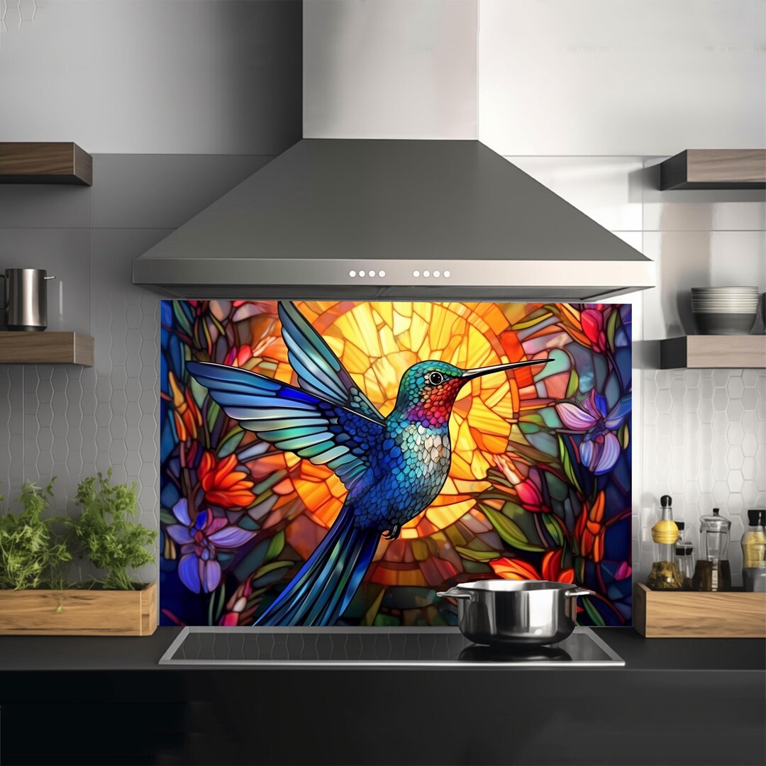 Hummingbird Stained Glass Backsplash, Sink Splashback Bird Backsplash ...