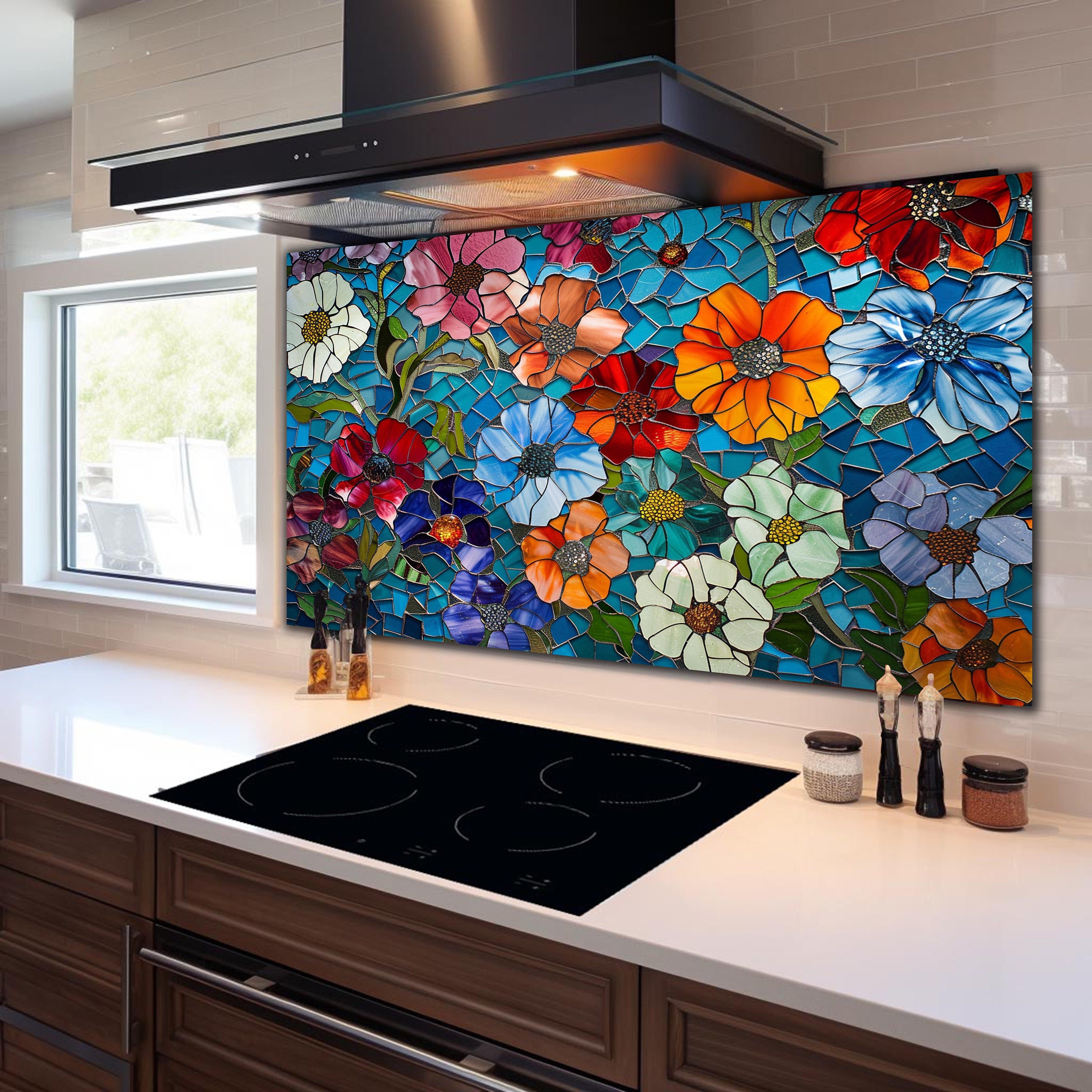 Tempered Glass Backsplash-flower Backsplash Tiles-stove Backsplash for ...