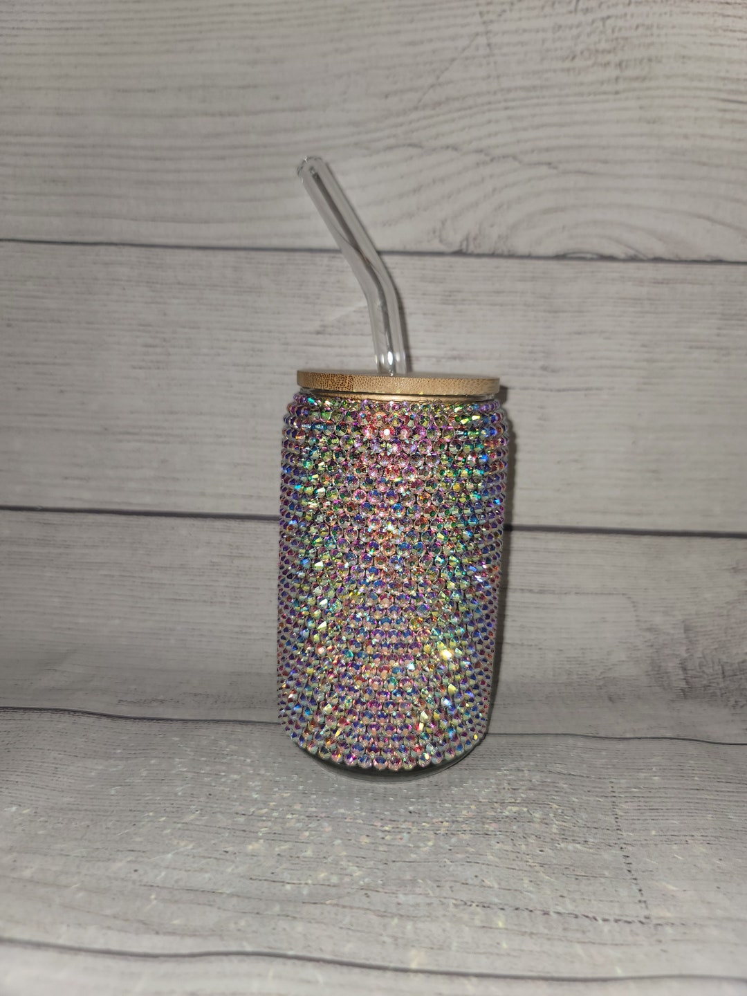 Custom 16 Oz Rhinestone Glass Can - Etsy