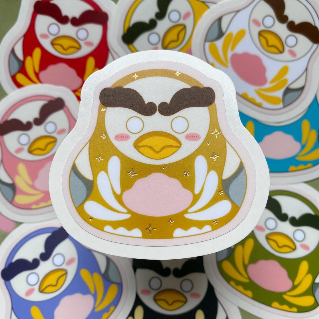 Kawaii Daruma Sticker | Gavi Daruma Matte and Gold Foil Stickers for ...
