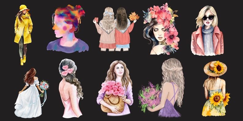 20 Watercolor Cute Girl Clipart Bundle, Transparent Background, Ideal ...