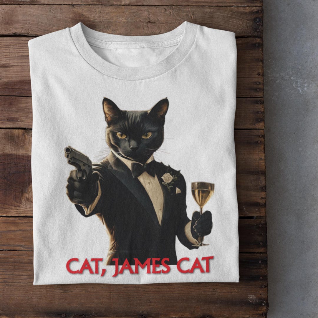 Cat, James Cat Tshirt, Funny Cat & James Bond Tshirt, Movie Tshirt ...