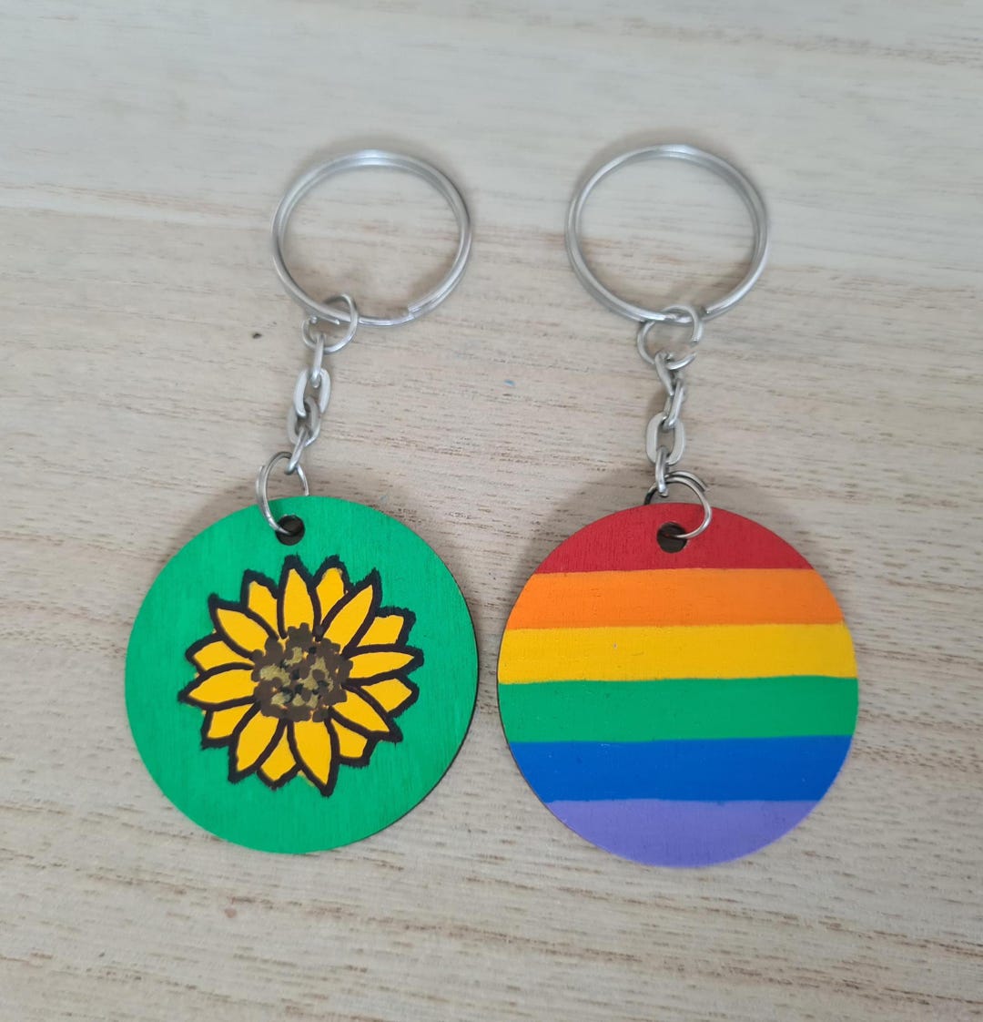 Hand-painted Pride Flag/ Hidden Disability Sunflower Wooden Keyring - Etsy