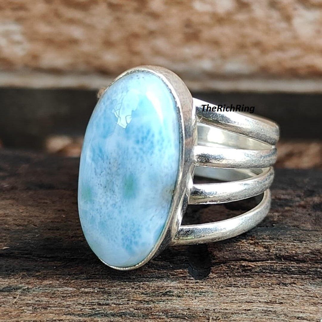 Oval Larimar Ring, 925 Sterling Silver Ring, Beautiful Ring, Gemstone ...