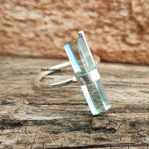 Raw Aquamarine Ring, Adjustable Silver Pencil Ring, Aquamarine Stick Ring, March Birthstone ...