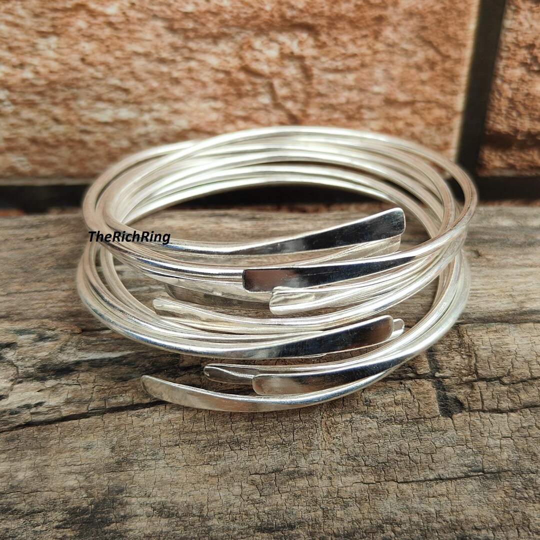 Handmade Sterling Silver Bangle Set: 7 Adjustable Bangles - Etsy