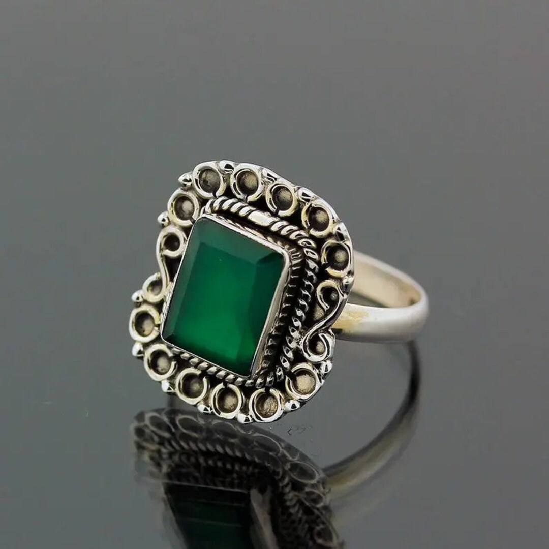 Large Raw Emerald Ring Octagon Stone Ring Sterling Silver - Etsy