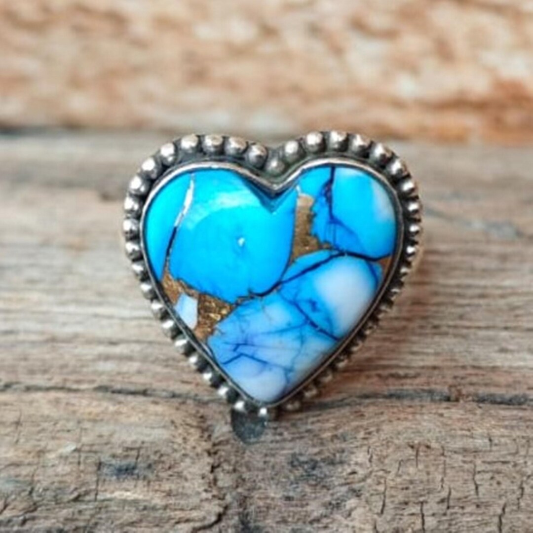 Handmade Heart Turquoise Ring: 925 Sterling Silver Boho Jewelry - Etsy
