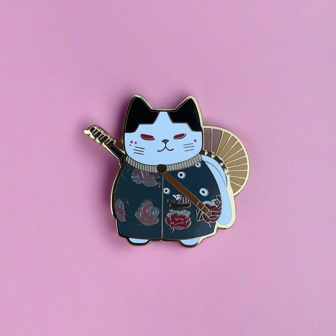 Red Eye Cat Samurai Pin // Enamel Pin-cat Enamel Cat Samurai Enamel Pin ...