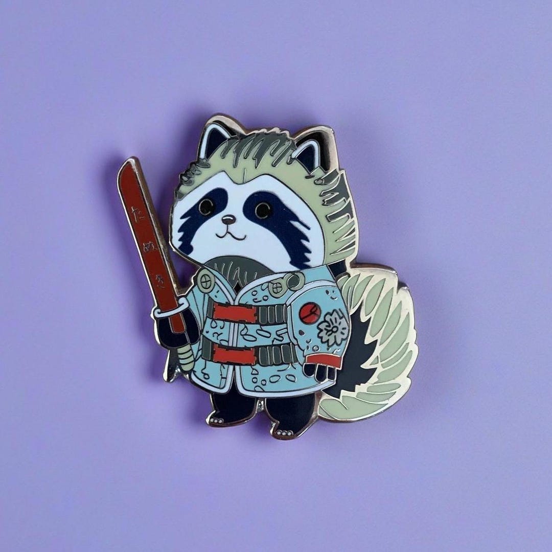 Tanuki Samurai Enamel Pin: Raccoon Warrior - Etsy