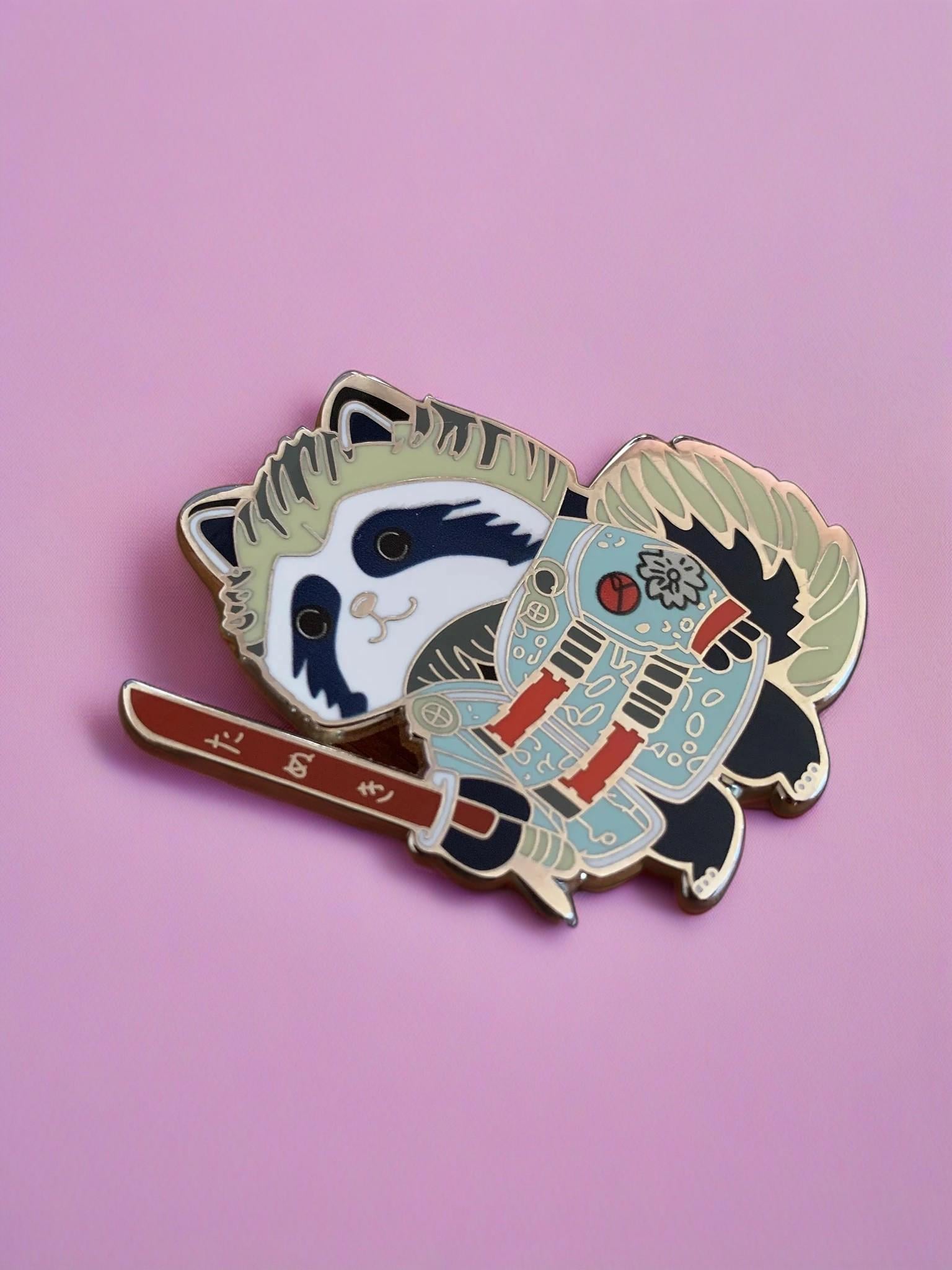 Tanuki Samurai Enamel Pin: Raccoon Warrior - Etsy