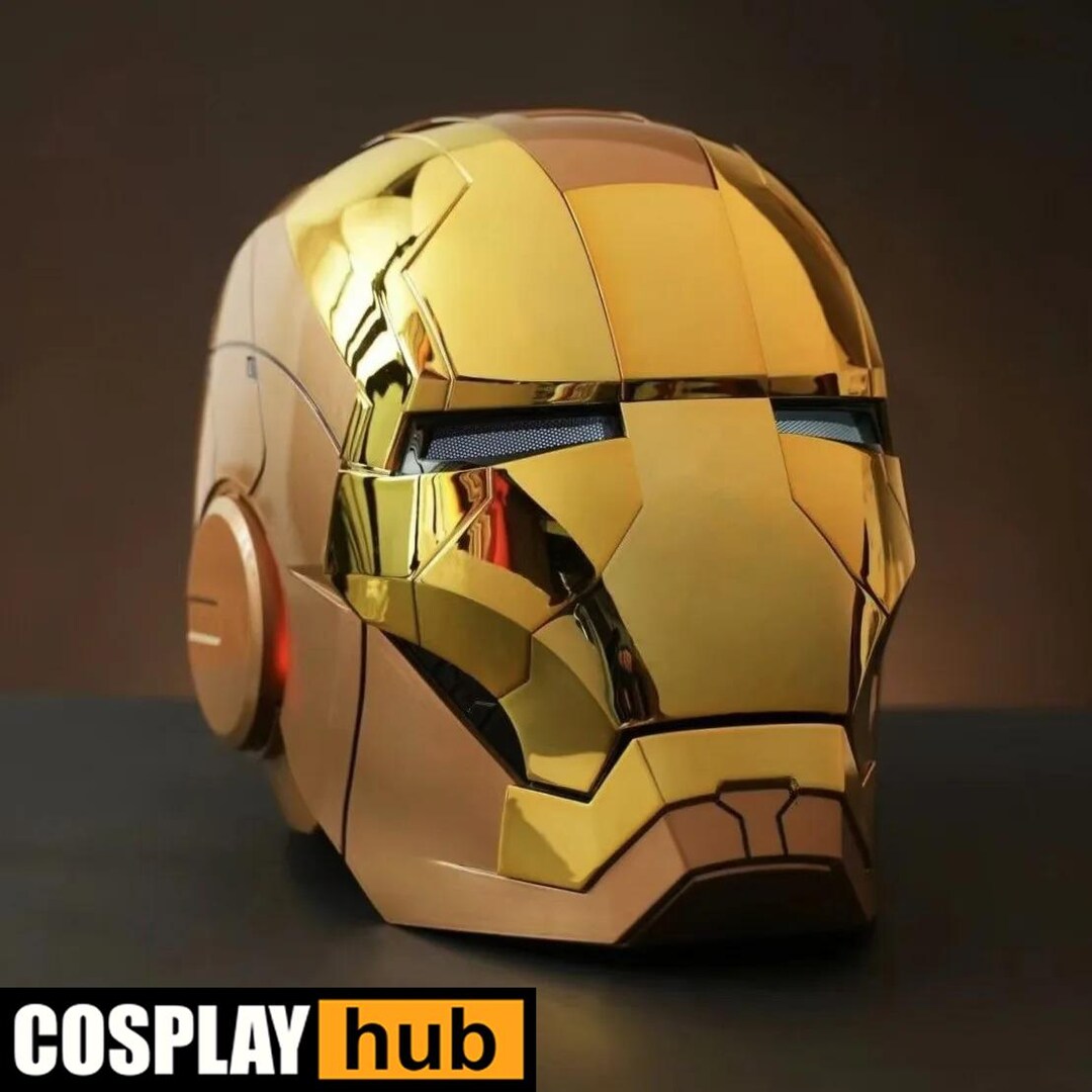 Custom Gold Iron Man Helmet, Voice Activated, Leds on Ears - Gold Mask ...