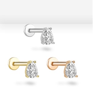 14K Solid Gold Drop Tragus Piercing, Minimalist Gold Tragus Piercing ...