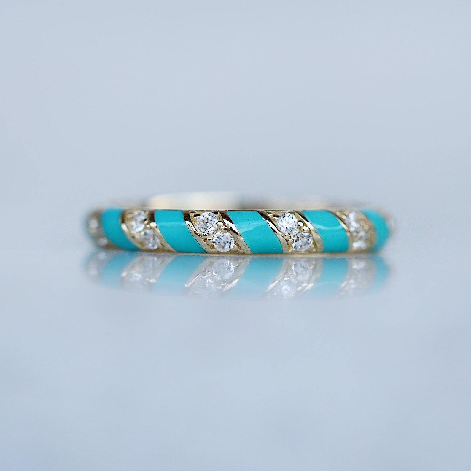 14K Solid Gold Enamel Ring, Thin Gold Stacking Rings for Woman, Minimal ...