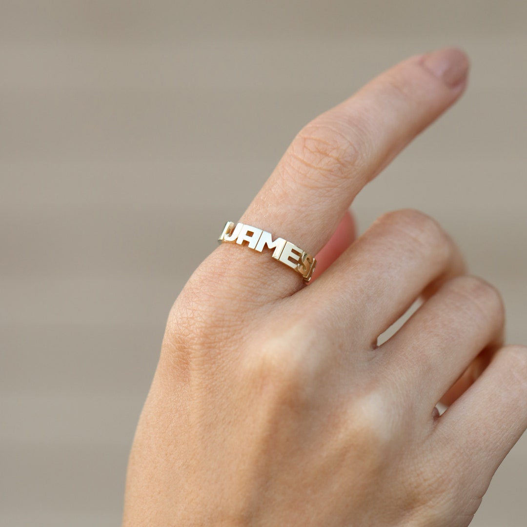 Personalized Name Ring in 14K Solid Gold - Real Gold Custom Cursive ...